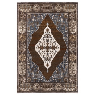 Style Haven Everly Vintage Center Medallion Rust/ Blue Area Rug - Bed ...