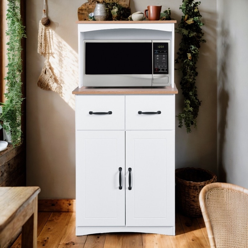 Wooden Kitchen Cabinet White Pantry Storage Microwave Cabinet with ...