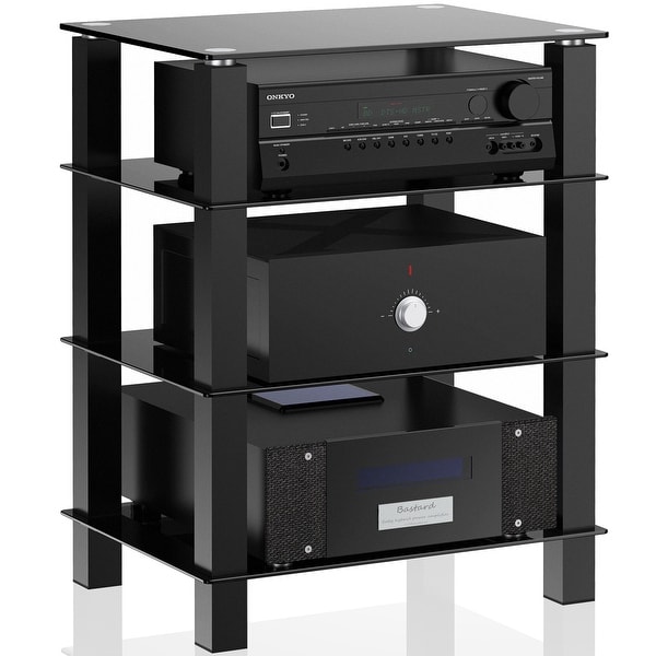 Fitueyes 4 tier Media Stand with Glass Shelf for Tv ps4 AS406002GB Bed Bath Beyond 24152025