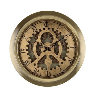 Reny 18 Inch Round Wall Clock, Gear Design, Roman Analog, Gold Bronze ...