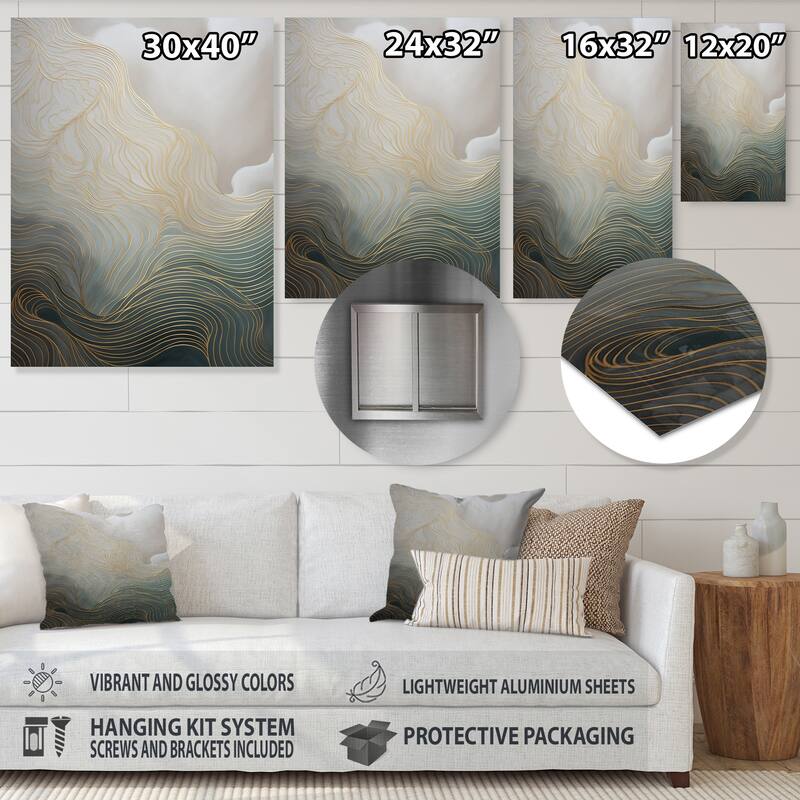 Designart "Gold And Grey Abstracted Line Artistry II" Minimalism Line ...