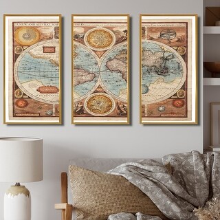 Designart "Ancient Map of The World VIII" Vintage Framed Wall Decor Set ...