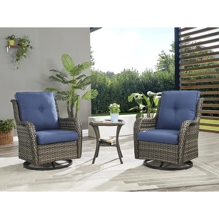 3 Piece Outdoor Wicker Swivel Rocker with Cushion & Table - Bed Bath ...