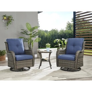 3 Piece Outdoor Wicker Swivel Rocker Patio Set with Cushion & Table ...