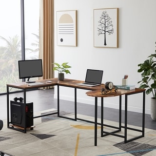 U-shaped Computer Desk Industrial Corner Writing Desk w/ CPU Stand ...