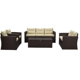 Rio 5-piece 7-seat Dark Brown All-weather Wicker storage Conversation ...