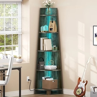 LED Corner Shelf Ladder Bookcase Bookshelf Display Rack Dark Grey - 14 ...