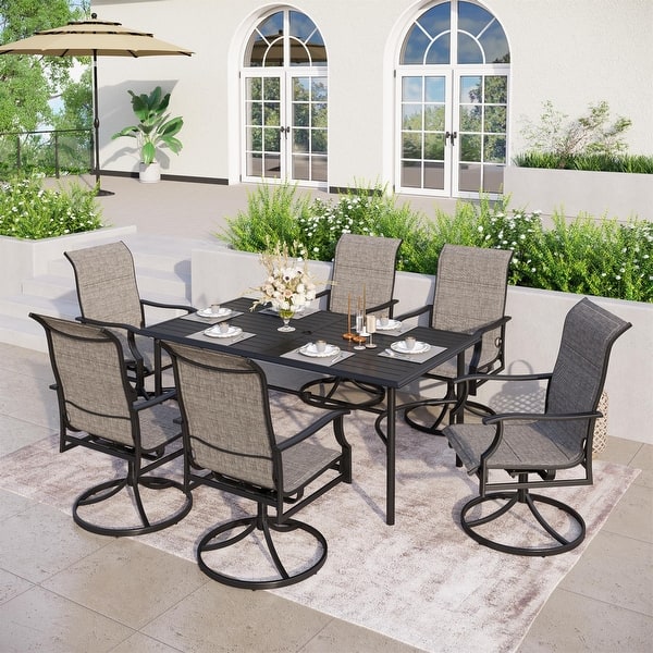 MAISON ARTS 7-Piece Patio Dining Set Steel Rectangle Table & High-back ...