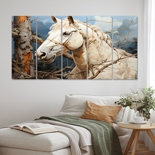 Designart "Beige Horse Spirit Of Equus" Animals Metal Art Print Set ...