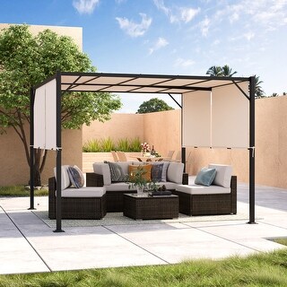 COSIEST 10'x10' Iron Frame w Dual Canvas Roof Pull-Up Shade Pergola ...