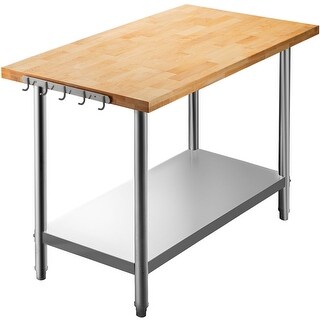 VEVOR Maple Wood Top Kitchen Work Table with Lower Shelf - Bed Bath ...