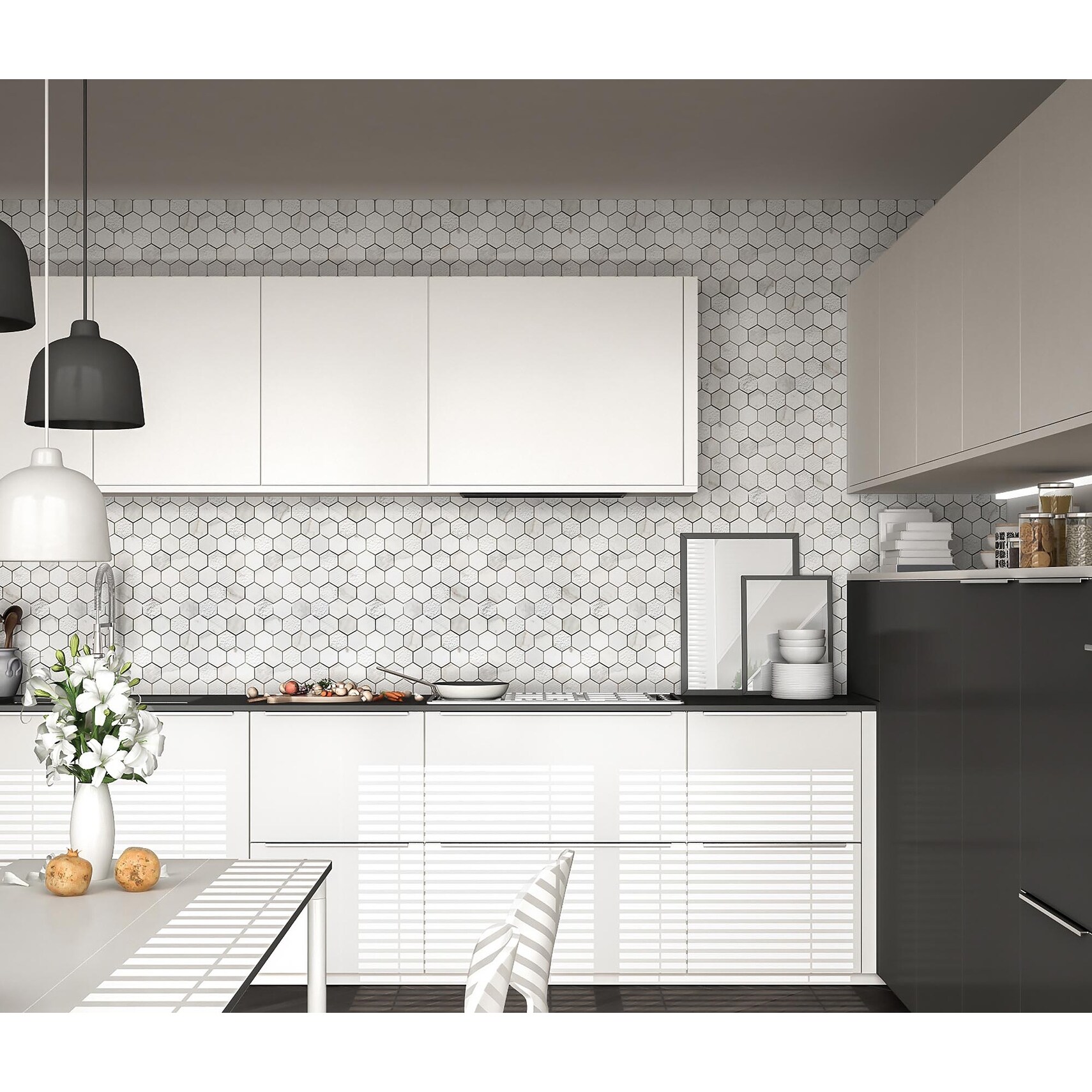 Calacatta Marble 1" x 1" Honeycomb Honed Mosaic Tile - Bed Bath ...