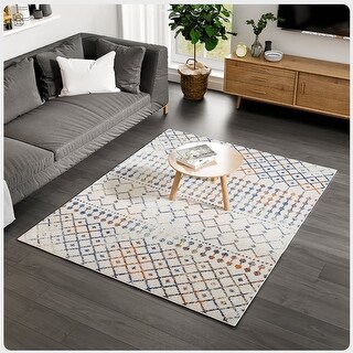 Totti Grid Cream/Multicolor 5x7 Geometric Rug - 5' X 7' Rectangular - 5 ...