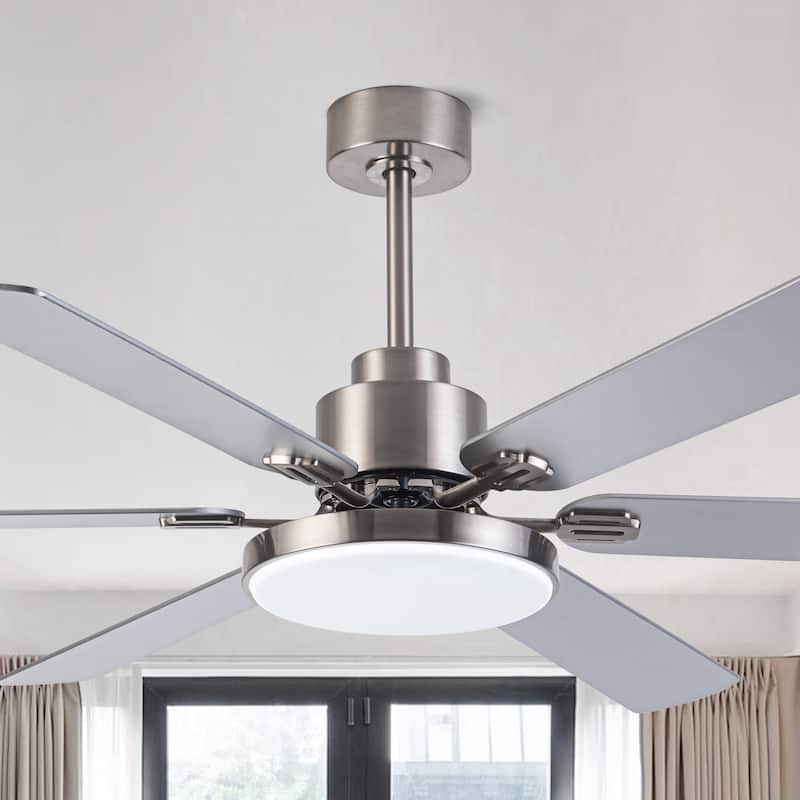 60-in Modern 6-Blade Dimmable LED Ceiling Fan with Light and Remote ...