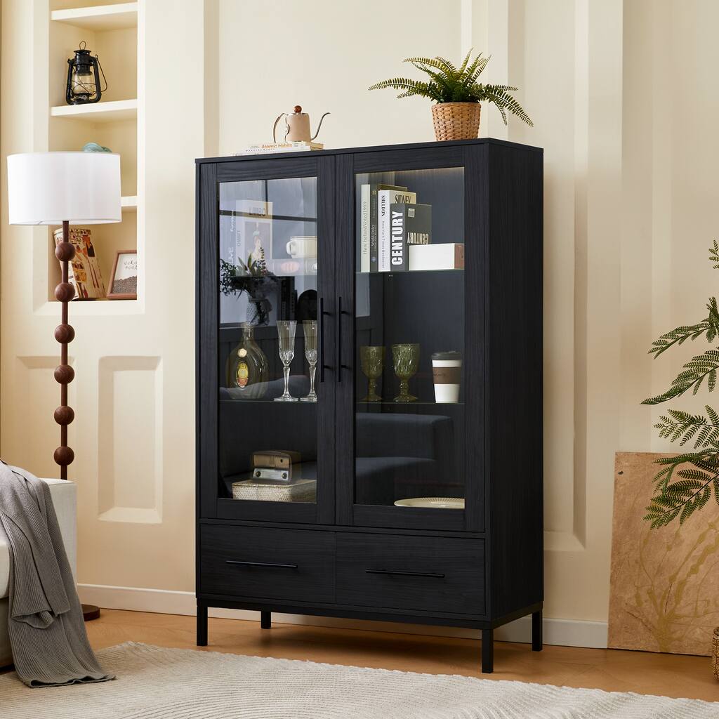 Roomfitters 60'' Tall Display Cabinet with Glass Door, Farmhouse Pantry ...