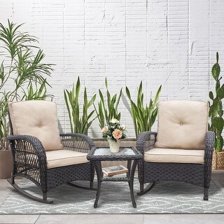 3-Pieces Conversation Set, Outdoor Wicker Rocker Swivel Patio Bistro ...