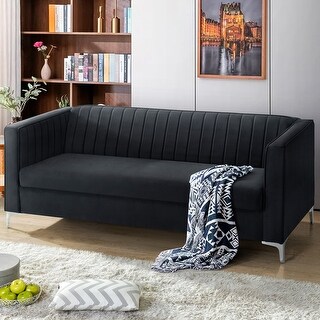 3 Seater Vertical Striped Back Couch Velvet Fabric Removable Cushions ...