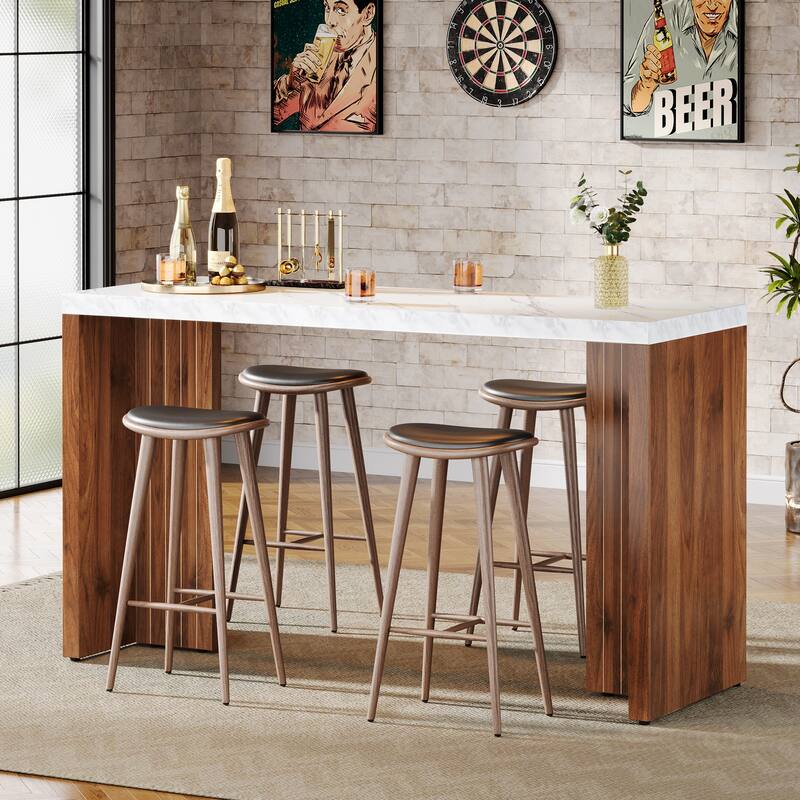 55'' Home Bar Unit, Bar Table with Faux Marble Finished Tabletop ...