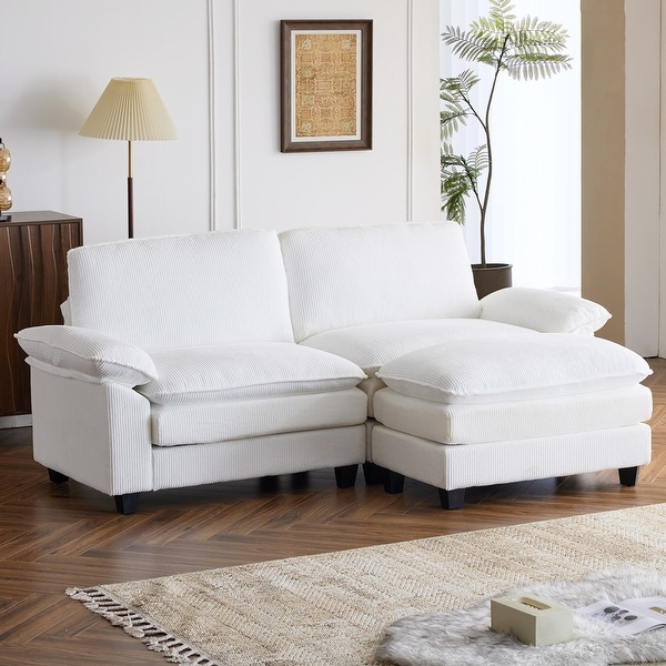Small 2 seater sofa with footstool store