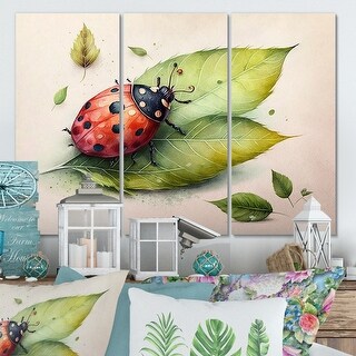 Designart "Ladybug On A Leaf" Animals Butterfly Canvas Art Print - 3 ...