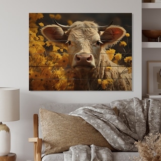 Designart "Cow Fields Of Gold" Animals Print on Natural Pine Wood - Bed ...