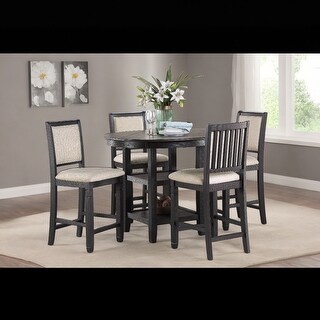 5-Piece Counter Height Dining Set, 42" Round Table with Shelves, Beige ...