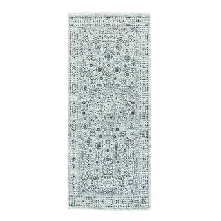 Shahbanu Rugs Ghost White, Tone on Tone Design, Undyed 100% Wool, Hand ...