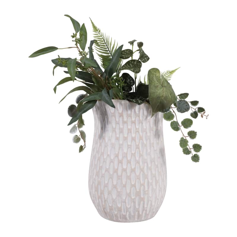 Decorative Vase - Ivory Ceramic Textured Patterned - Overstock - 44189168