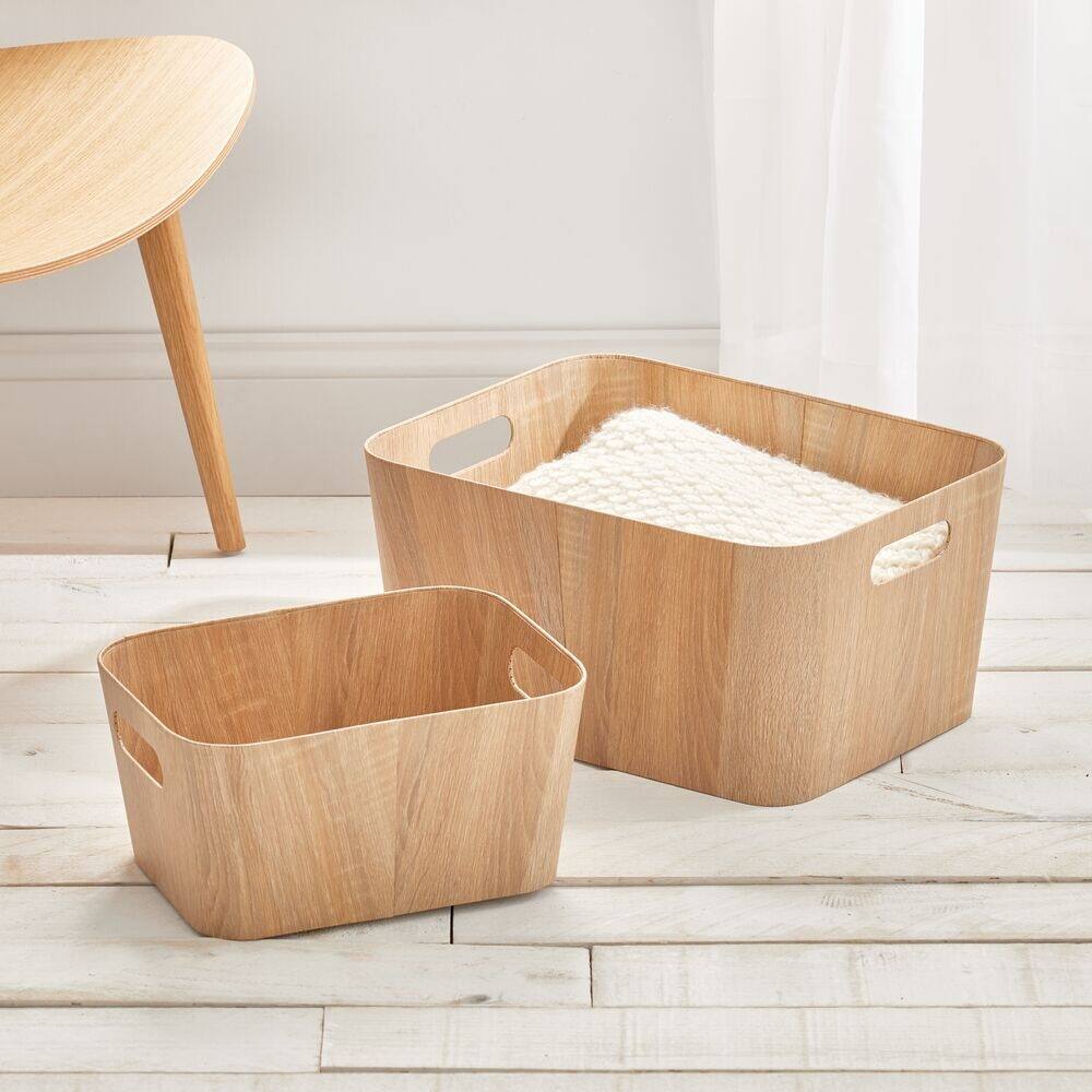 Mdesign Wood Grain Kitchen Food Storage Bin With Handles 4 Pack 12