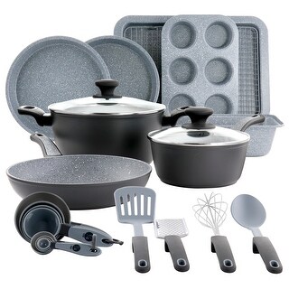 Oster Bastone 23 Piece Nonstick Cookware Bakeware Set in Speckled Gray - Silver - Bed Bath ...