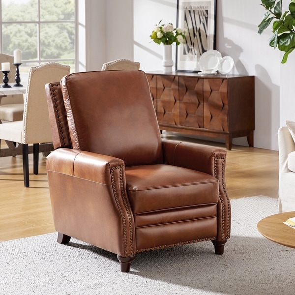 Cigar Mid century Modern Genuine Leather Recliner with Nailhead Trim by HULALA HOME On Sale Bed Bath Beyond 33984321