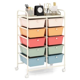 10-Drawer Rolling Storage Cart, Storage Organizer Cart w/ Lockable ...