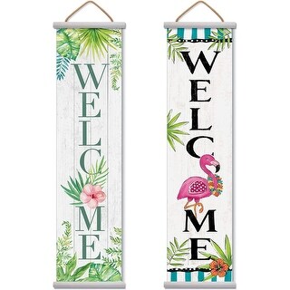 Tropical Flamingo Reversible Indoor/Outdoor Vinyl Welcome Sign 44.5” by ...