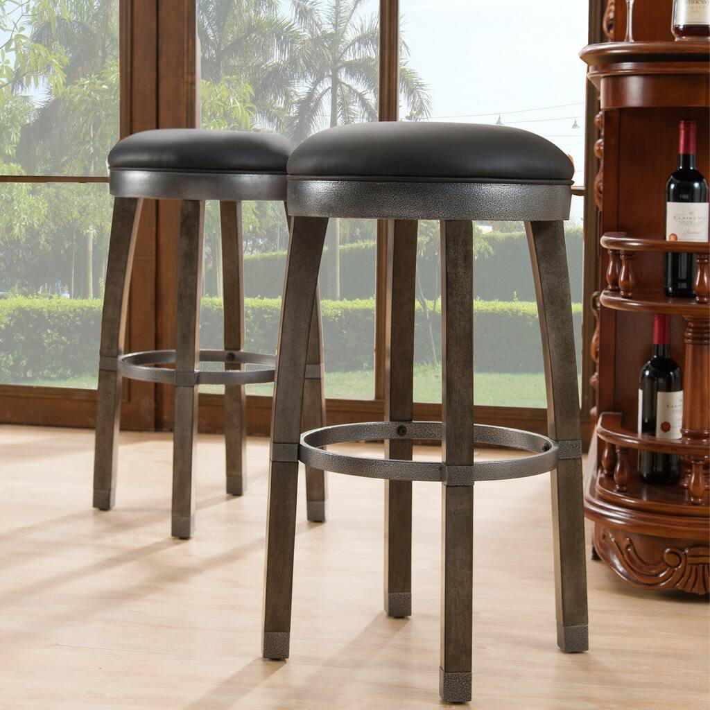 Wood Cask Stave Faux Leather Bar Stool(Set of 2) - Overstock - 12984155