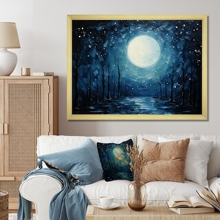 Designart "Azure Ascension Moonlight Forest I" Moon Framed Canvas ...