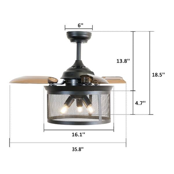 ExBrite 36 Inch Remote Retractable Blades Ceiling Fans with Lights ...