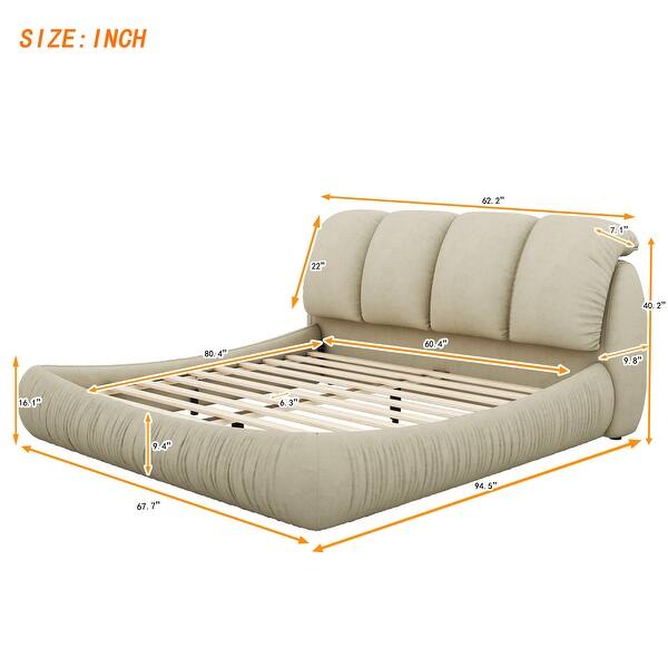 Embedded Design Upholstered Grounded Bed Ergonomically Ultra-Soft ...