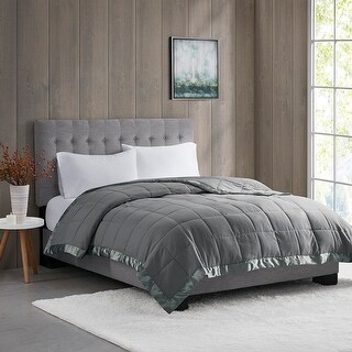 Full/Queen Lightweight Down Alternative Blanket with Satin Charcoal ...