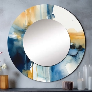 Designart "Blue and Gold Fusion IV" Fractals Round Mirror - Modern Blue ...