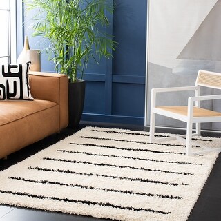 SAFAVIEH Venus Shag Raquelina 1.75-inch Thick Rug - Ivory/Black - 5'3 ...