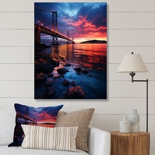 Designart "Panoramic Bridge Sunrise IIII" Bridges Wall Décor Red ...