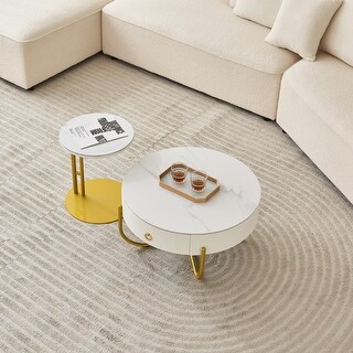 2-piece Modern marble nested table, circular coffee table set, unique ...