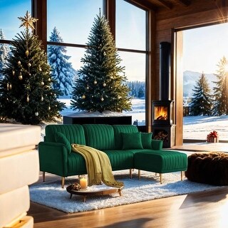 Artsy Velvet Upholstered Reversible Sectional 3 Seat Sofa, L-Shaped ...