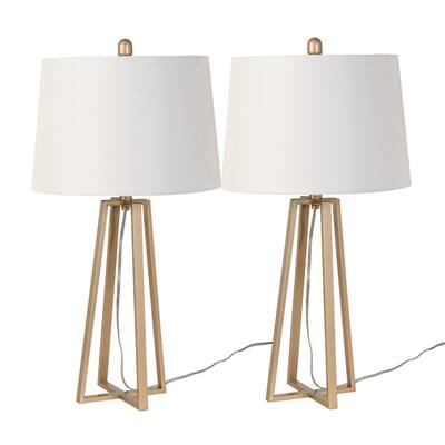 Lux Lighting Stunning Metal Table Lamps with Tan Linen Shade (Set of 2 ...