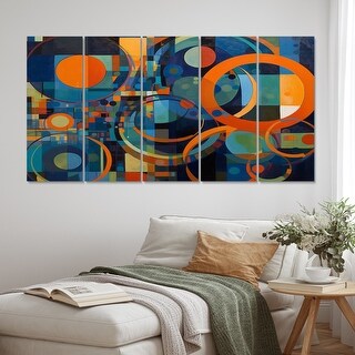 Designart "Orange Blue Geometry Unleashed II" Abstract Shapes Wall Art ...