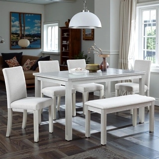 6-Piece Rectangular Kitchen Table with Bench for Small Space, Silver ...