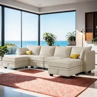 Modular U-Shape Sectional Sofa Bed with Storage and Chaise, Beige - Bed Bath & Beyond - 41069613