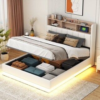 PU Upholstered Platform Bed with Storage Headboard and Hydraulic ...