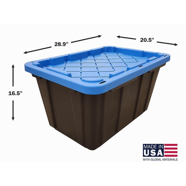 27 Gallon Heavy Duty Plastic Storage Tote, Black with Blue Lid, Set of ...