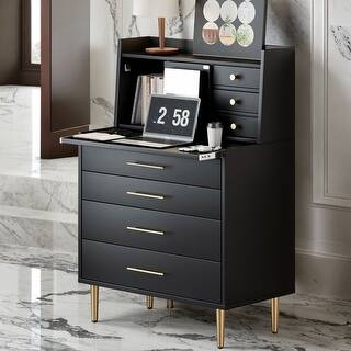 Contemporary 7-Drawers Dresser with Mirror and Retractable Table ...